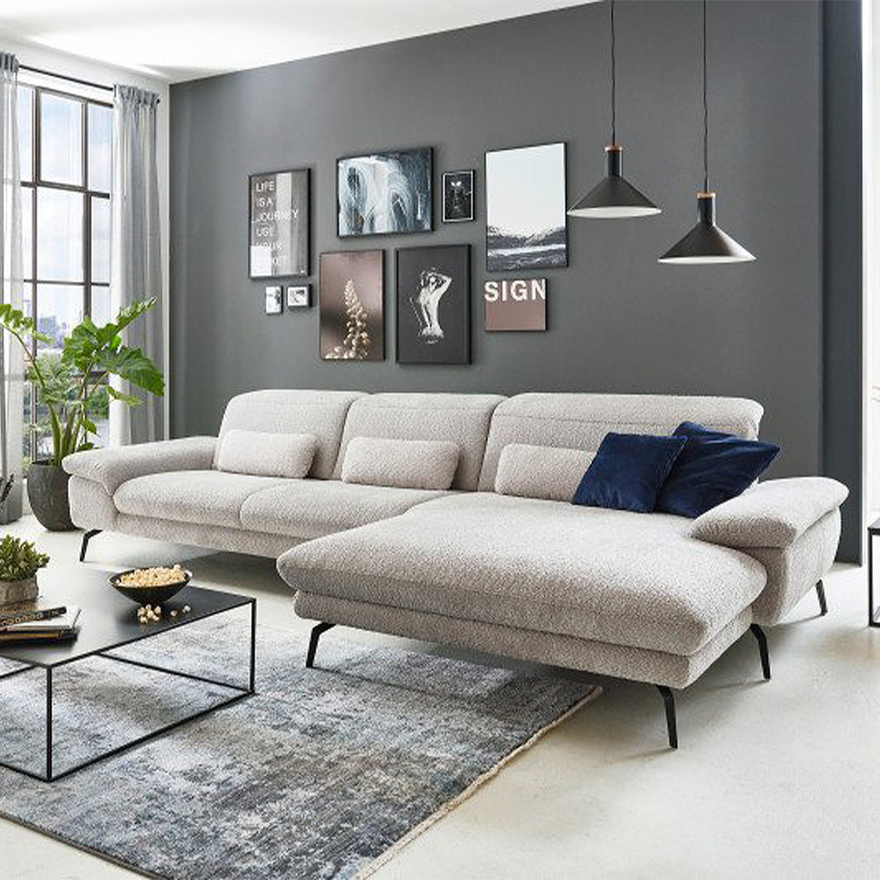 Ecksofa TL 3184 - Farbe: Sand | Modell: Longchair rechts | Funktionen ...